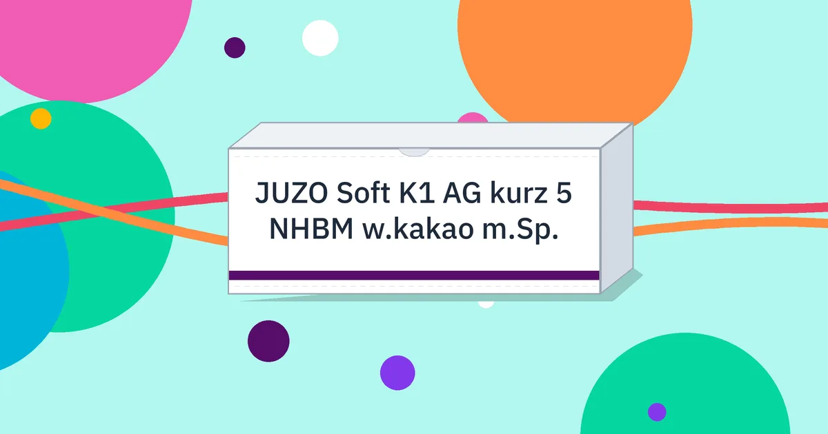 Symbolbild: Packung mit der Aufschrift JUZO Soft K1 AG kurz 5 NHBM w.kakao m.Sp. (PZN 15016449) – Verfügbarkeit und Bezug in Apotheken in Frankfurt am Main