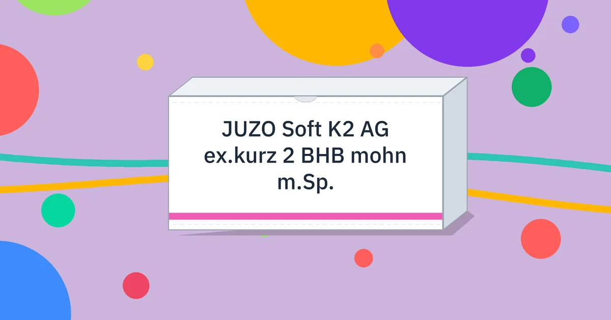 Symbolbild: Packung mit der Aufschrift JUZO Soft K2 AG ex.kurz 2 BHB mohn m.Sp. (PZN 14827737) – Verfügbarkeit und Bezug in Apotheken in Frankfurt am Main