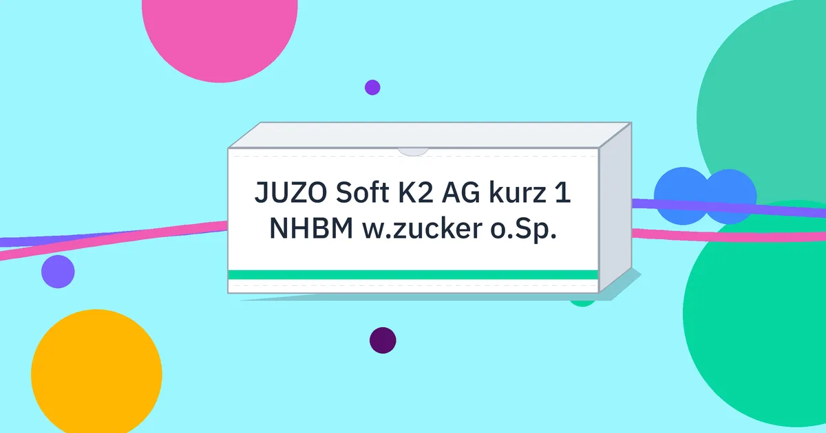 Symbolbild: Packung mit der Aufschrift JUZO Soft K2 AG kurz 1 NHBM w.zucker o.Sp. (PZN 15019577) – Verfügbarkeit und Bezug in Apotheken in Frankfurt am Main