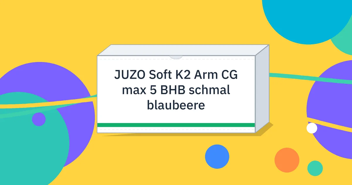 Symbolbild: Packung mit der Aufschrift JUZO Soft K2 Arm CG max 5 BHB schmal blaubeere (PZN 15513426) – Verfügbarkeit und Bezug in Apotheken in Frankfurt am Main