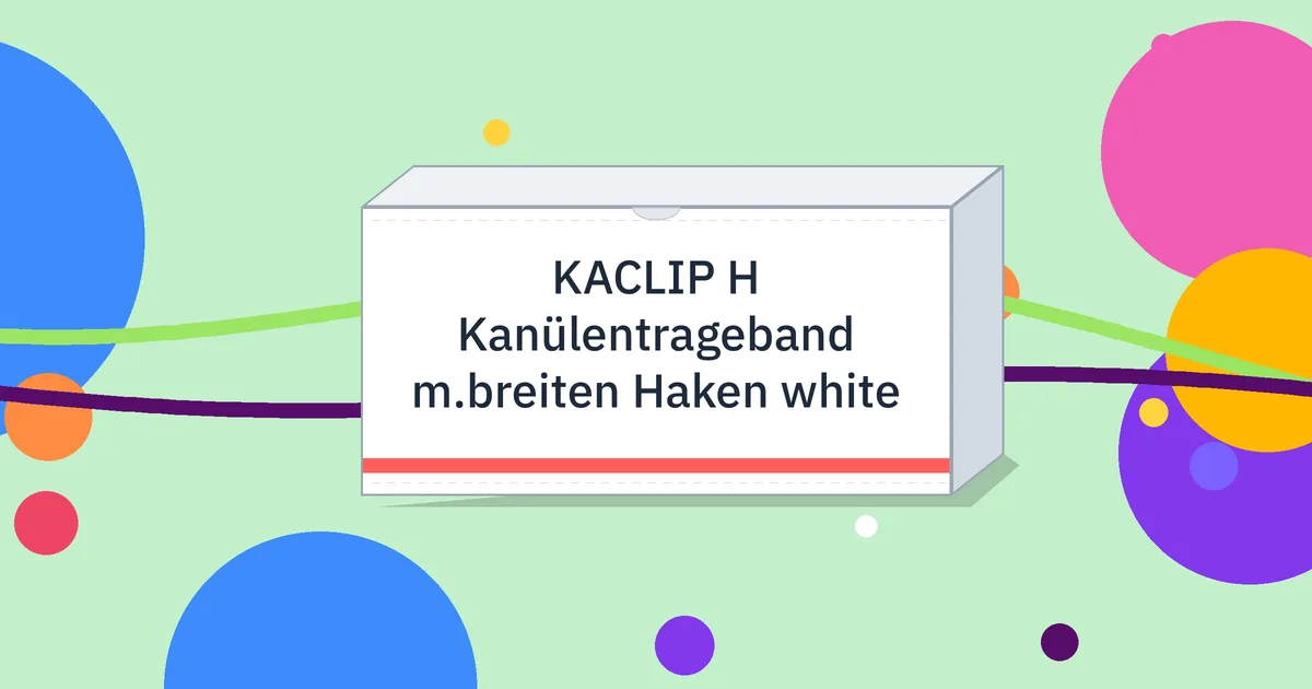 Symbolbild: Packung mit der Aufschrift KACLIP H Kanülentrageband m.breiten Haken white (PZN 19152735) – Verfügbarkeit und Bezug in Apotheken in Frankfurt am Main
