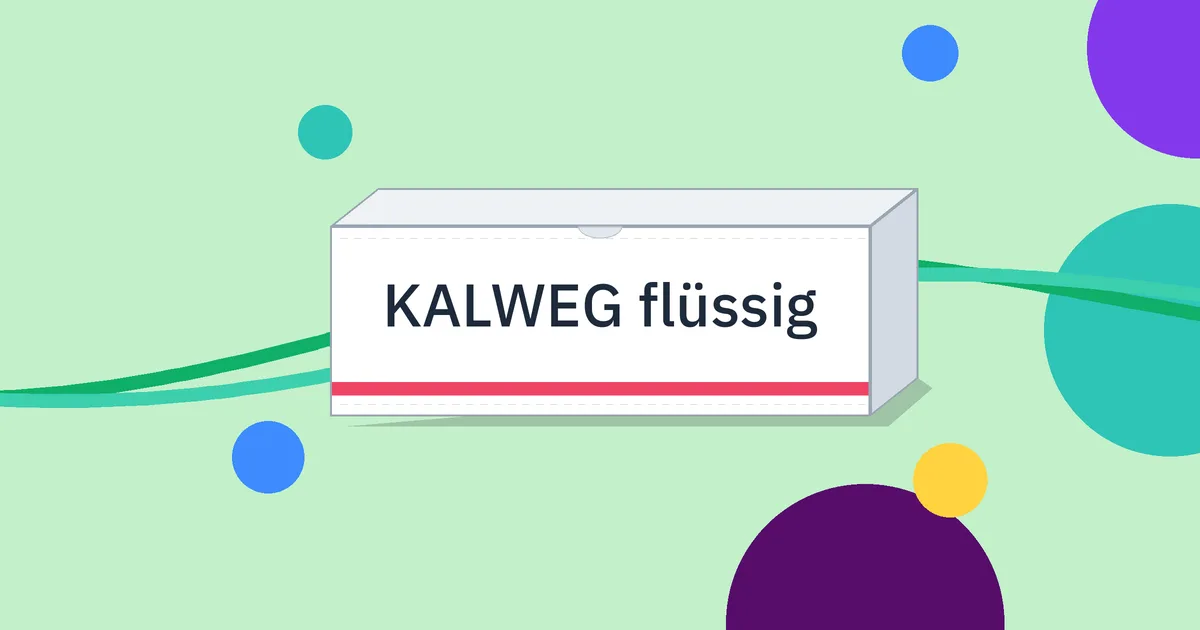 Symbolbild: Packung mit der Aufschrift KALWEG flüssig (PZN 02498056) – Verfügbarkeit und Bezug in Apotheken in Frankfurt am Main