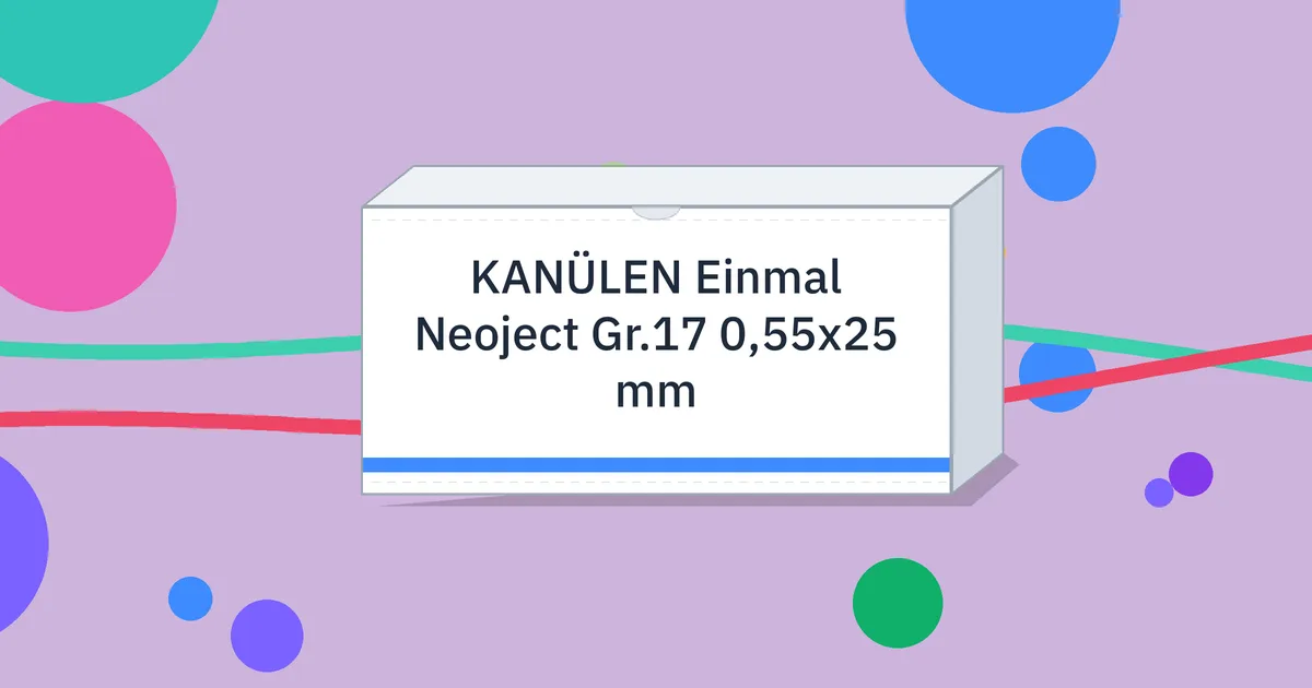 Symbolbild: Packung mit der Aufschrift KANÜLEN Einmal Neoject Gr.17 0,55x25 mm (PZN 03640444) – Verfügbarkeit und Bezug in Apotheken in Frankfurt am Main