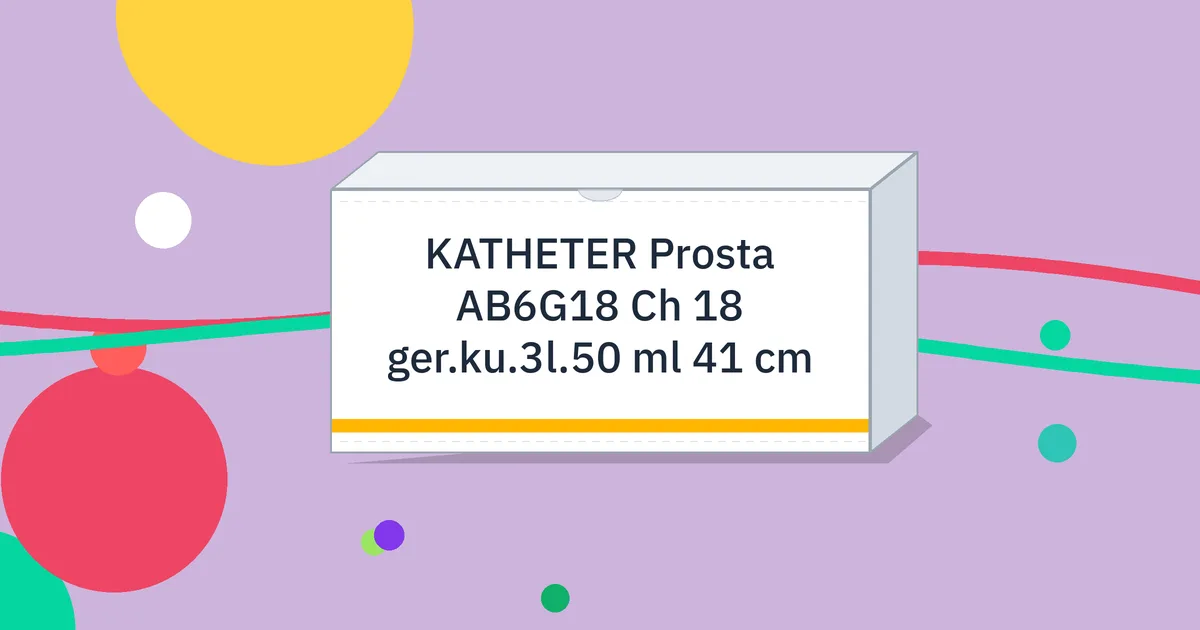 Symbolbild: Packung mit der Aufschrift KATHETER Prosta AB6G18 Ch 18 ger.ku.3l.50 ml 41 cm (PZN 03353207) – Verfügbarkeit und Bezug in Apotheken in Frankfurt am Main