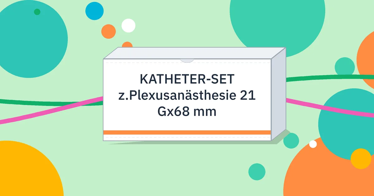 Symbolbild: Packung mit der Aufschrift KATHETER-SET z.Plexusanästhesie 21 Gx68 mm (PZN 15618220) – Verfügbarkeit und Bezug in Apotheken in Frankfurt am Main