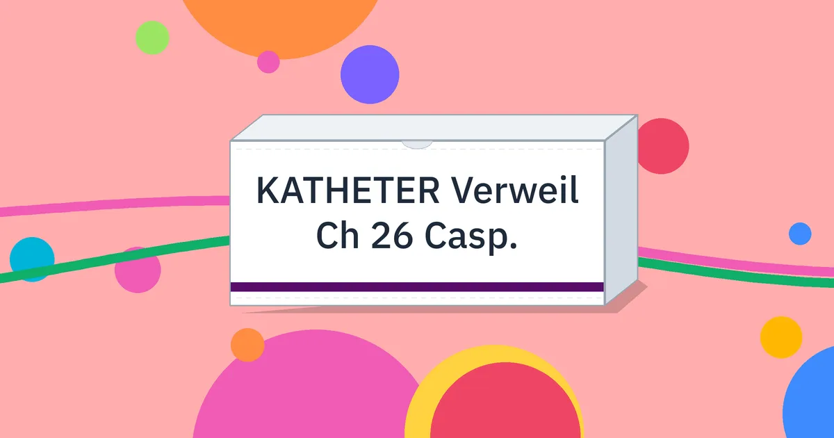 Symbolbild: Packung mit der Aufschrift KATHETER Verweil Ch 26 Casp. (PZN 01730249) – Verfügbarkeit und Bezug in Apotheken in Frankfurt am Main