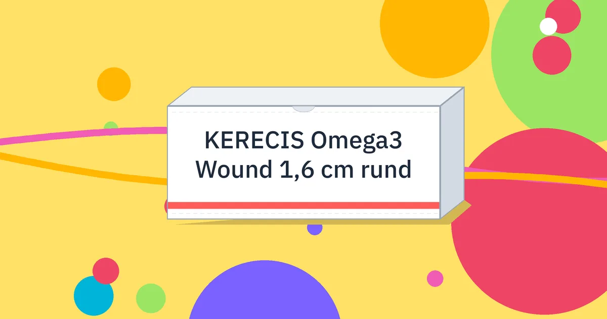 Symbolbild: Packung mit der Aufschrift KERECIS Omega3 Wound 1,6 cm rund (PZN 18811408) – Verfügbarkeit und Bezug in Apotheken in Frankfurt am Main