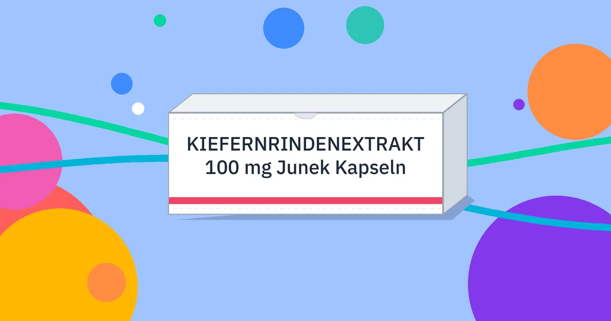 Symbolbild: Packung mit der Aufschrift KIEFERNRINDENEXTRAKT 100 mg Junek Kapseln (PZN 03532826) – Verfügbarkeit und Bezug in Apotheken in Frankfurt am Main