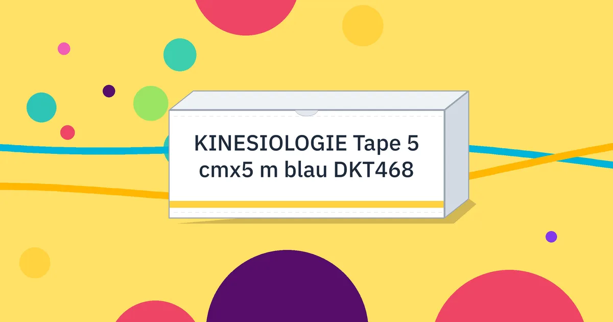 Symbolbild: Packung mit der Aufschrift KINESIOLOGIE Tape 5 cmx5 m blau DKT468 (PZN 17174767) – Verfügbarkeit und Bezug in Apotheken in Frankfurt am Main