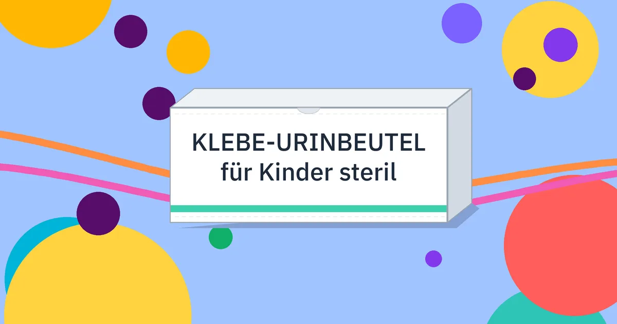 Symbolbild: Packung mit der Aufschrift KLEBE-URINBEUTEL für Kinder steril (PZN 09920765) – Verfügbarkeit und Bezug in Apotheken in Frankfurt am Main