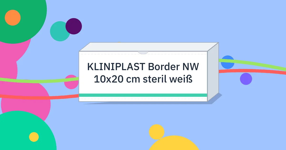 Symbolbild: Packung mit der Aufschrift KLINIPLAST Border NW 10x20 cm steril weiß (PZN 18825066) – Verfügbarkeit und Bezug in Apotheken in Frankfurt am Main