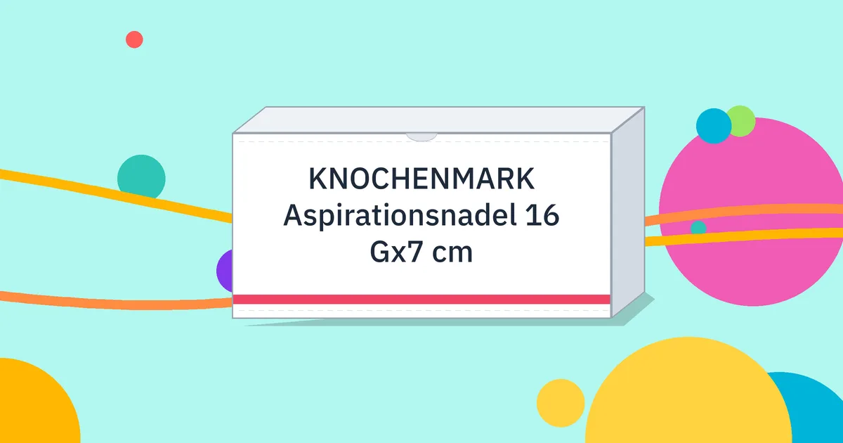 Symbolbild: Packung mit der Aufschrift KNOCHENMARK Aspirationsnadel 16 Gx7 cm (PZN 12432590) – Verfügbarkeit und Bezug in Apotheken in Frankfurt am Main