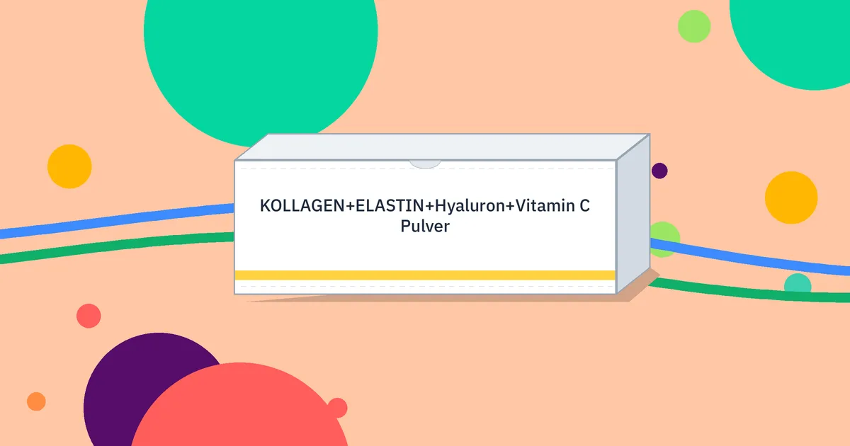 Symbolbild: Packung mit der Aufschrift KOLLAGEN+ELASTIN+Hyaluron+Vitamin C Pulver (PZN 18749827) – Verfügbarkeit und Bezug in Apotheken in Frankfurt am Main