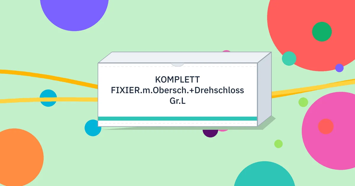Symbolbild: Packung mit der Aufschrift KOMPLETT FIXIER.m.Obersch.+Drehschloss Gr.L (PZN 11573851) – Verfügbarkeit und Bezug in Apotheken in Frankfurt am Main