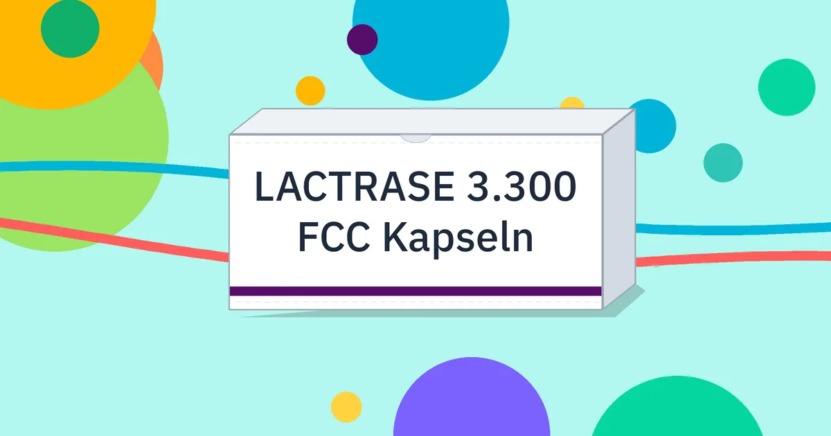 Symbolbild: Packung mit der Aufschrift LACTRASE 3.300 FCC Kapseln (PZN 07211906) – Verfügbarkeit und Bezug in Apotheken in Frankfurt am Main