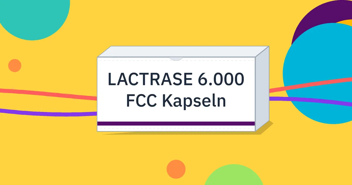 Symbolbild: Packung mit der Aufschrift LACTRASE 6.000 FCC Kapseln (PZN 09545296) – Verfügbarkeit und Bezug in Apotheken in Frankfurt am Main