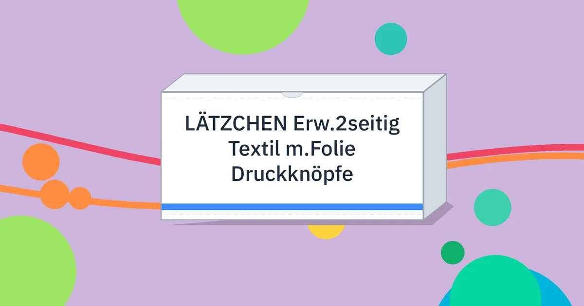 Symbolbild: Packung mit der Aufschrift LÄTZCHEN Erw.2seitig Textil m.Folie Druckknöpfe (PZN 03902950) – Verfügbarkeit und Bezug in Apotheken in Frankfurt am Main