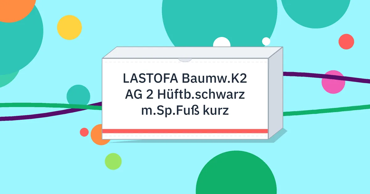 Symbolbild: Packung mit der Aufschrift LASTOFA Baumw.K2 AG 2 Hüftb.schwarz m.Sp.Fuß kurz (PZN 01949427) – Verfügbarkeit und Bezug in Apotheken in Frankfurt am Main