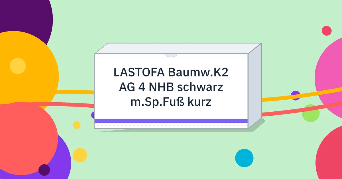 Symbolbild: Packung mit der Aufschrift LASTOFA Baumw.K2 AG 4 NHB schwarz m.Sp.Fuß kurz (PZN 01947167) – Verfügbarkeit und Bezug in Apotheken in Frankfurt am Main