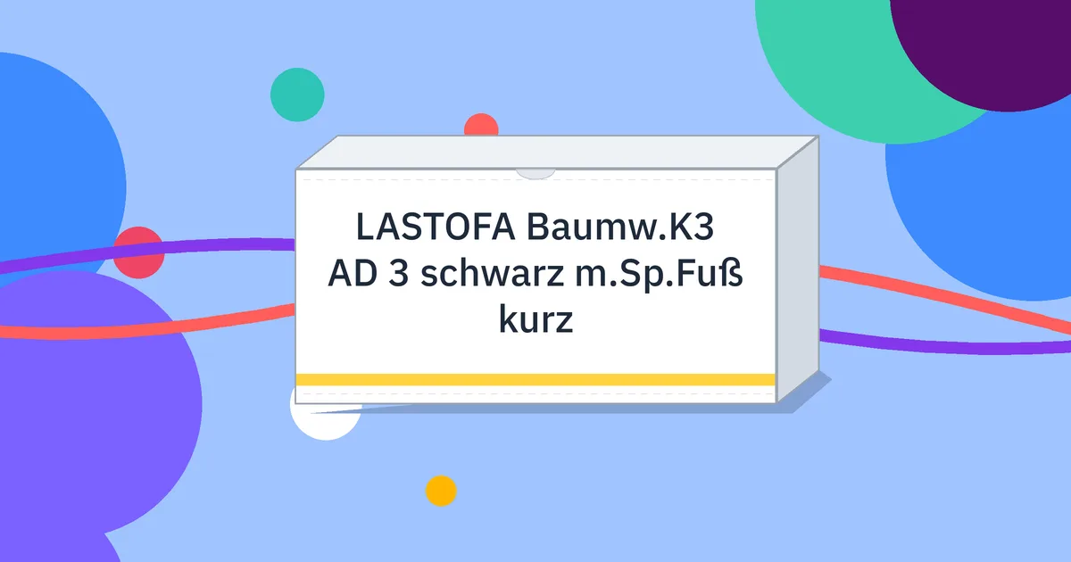Symbolbild: Packung mit der Aufschrift LASTOFA Baumw.K3 AD 3 schwarz m.Sp.Fuß kurz (PZN 01952599) – Verfügbarkeit und Bezug in Apotheken in Frankfurt am Main