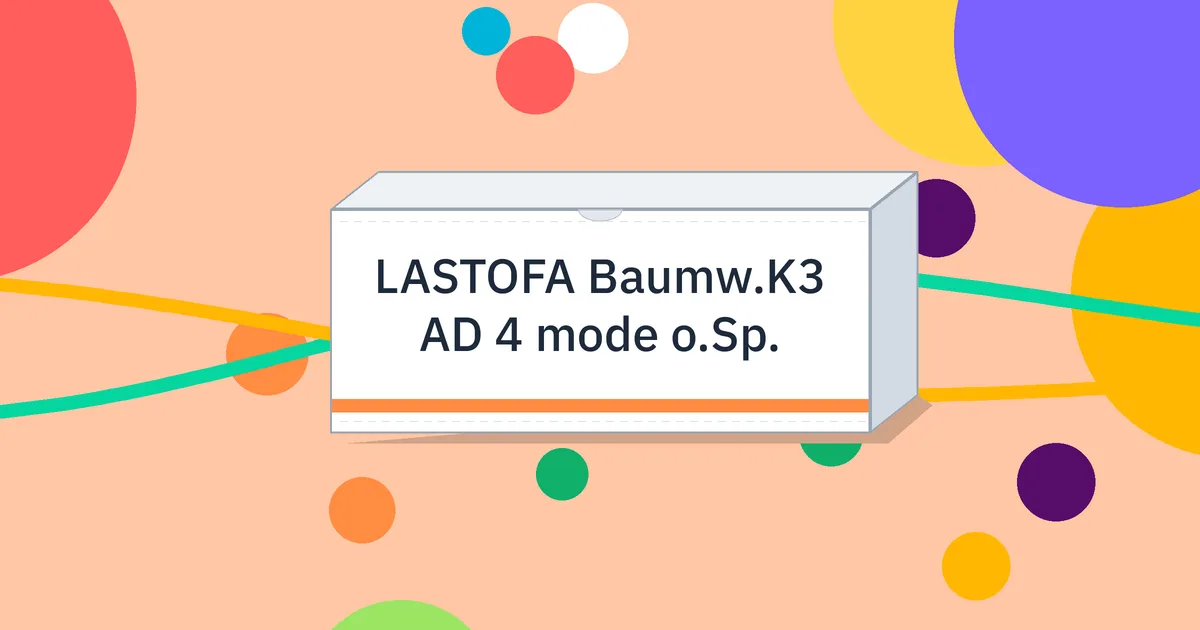 Symbolbild: Packung mit der Aufschrift LASTOFA Baumw.K3 AD 4 mode o.Sp. (PZN 01952949) – Verfügbarkeit und Bezug in Apotheken in Frankfurt am Main