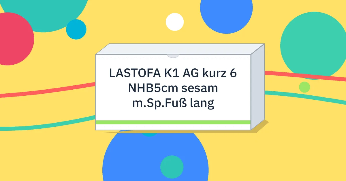 Symbolbild: Packung mit der Aufschrift LASTOFA K1 AG kurz 6 NHB5cm sesam m.Sp.Fuß lang (PZN 13794680) – Verfügbarkeit und Bezug in Apotheken in Frankfurt am Main
