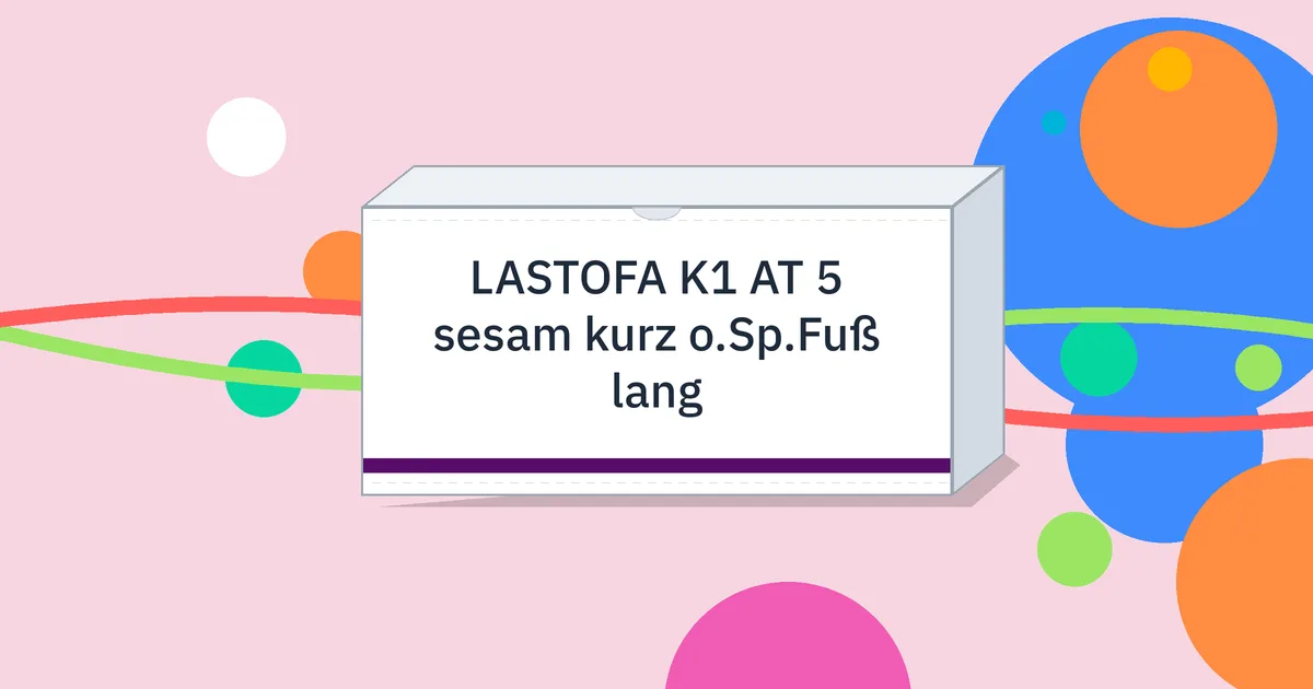 Symbolbild: Packung mit der Aufschrift LASTOFA K1 AT 5 sesam kurz o.Sp.Fuß lang (PZN 14151174) – Verfügbarkeit und Bezug in Apotheken in Frankfurt am Main