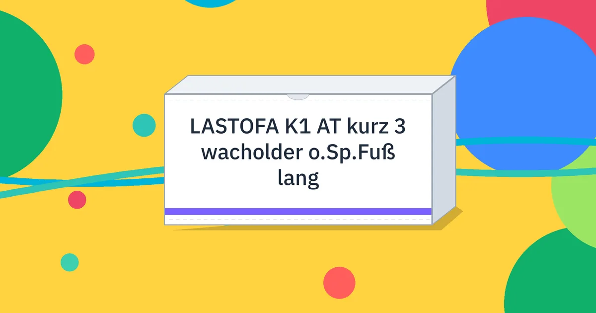 Symbolbild: Packung mit der Aufschrift LASTOFA K1 AT kurz 3 wacholder o.Sp.Fuß lang (PZN 14150909) – Verfügbarkeit und Bezug in Apotheken in Frankfurt am Main