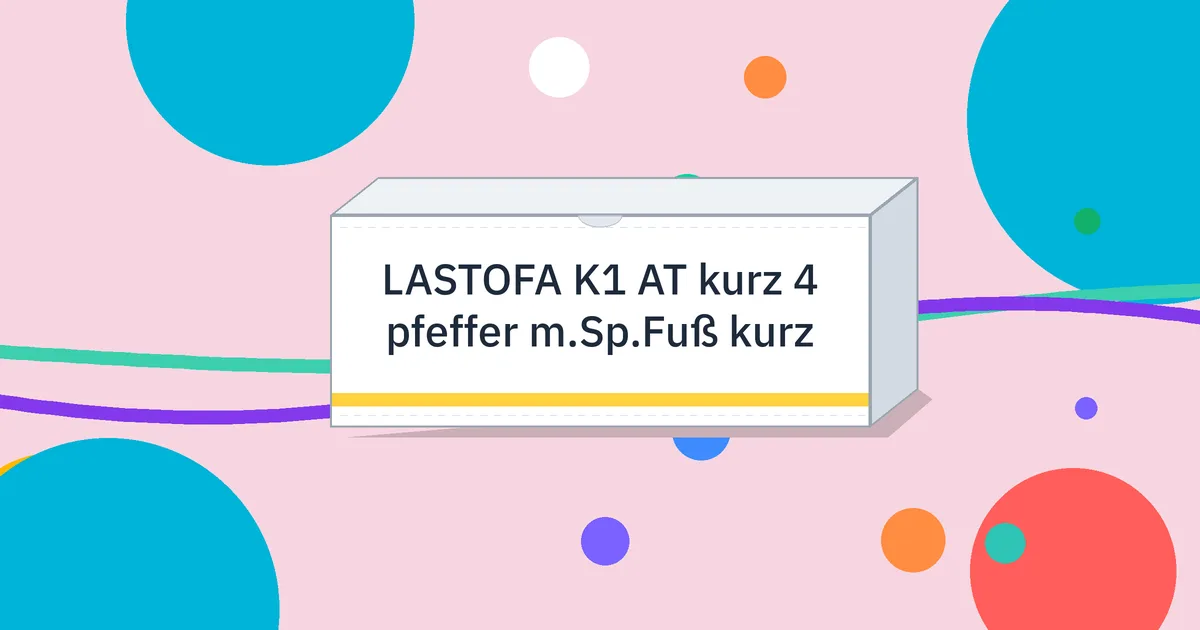 Symbolbild: Packung mit der Aufschrift LASTOFA K1 AT kurz 4 pfeffer m.Sp.Fuß kurz (PZN 13796408) – Verfügbarkeit und Bezug in Apotheken in Frankfurt am Main