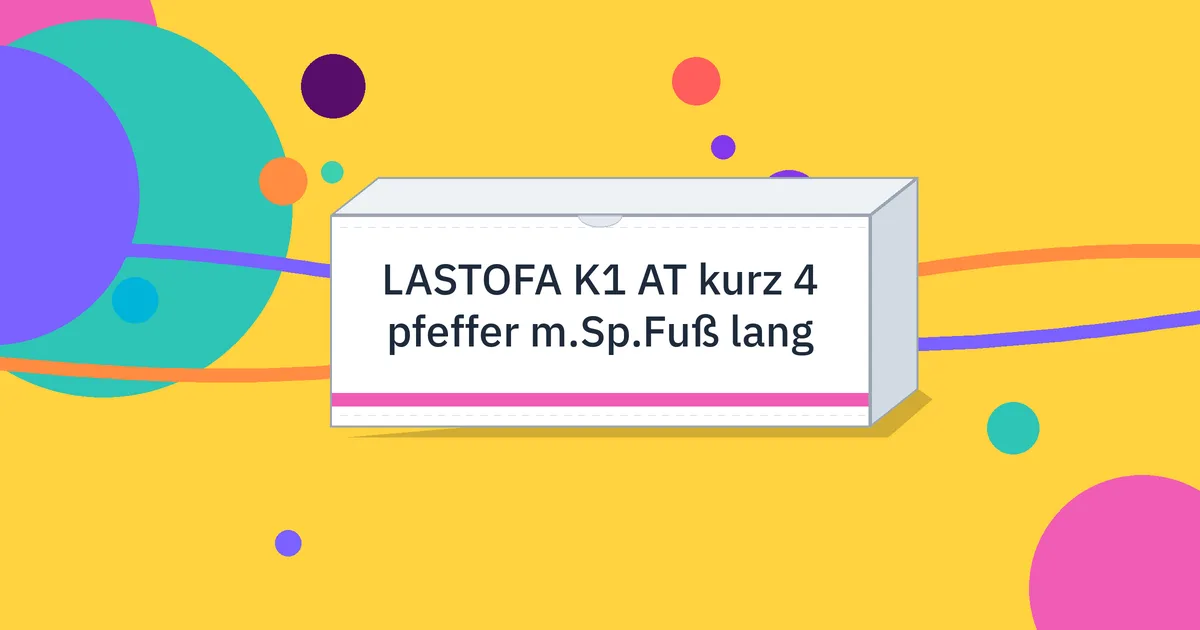 Symbolbild: Packung mit der Aufschrift LASTOFA K1 AT kurz 4 pfeffer m.Sp.Fuß lang (PZN 13796414) – Verfügbarkeit und Bezug in Apotheken in Frankfurt am Main