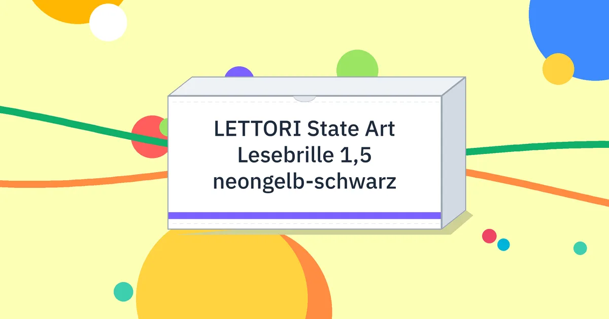 Symbolbild: Packung mit der Aufschrift LETTORI State Art Lesebrille 1,5 neongelb-schwarz (PZN 11056334) – Verfügbarkeit und Bezug in Apotheken in Frankfurt am Main