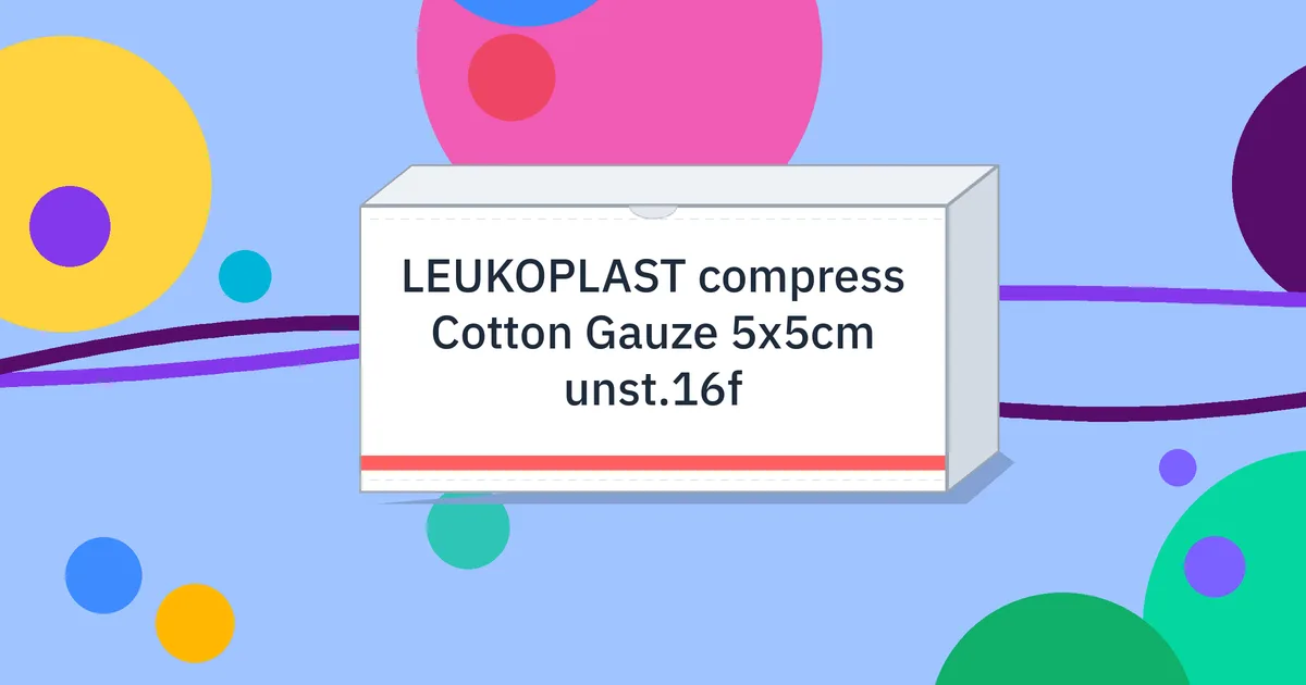 Symbolbild: Packung mit der Aufschrift LEUKOPLAST compress Cotton Gauze 5x5cm unst.16f (PZN 17207797) – Verfügbarkeit und Bezug in Apotheken in Frankfurt am Main