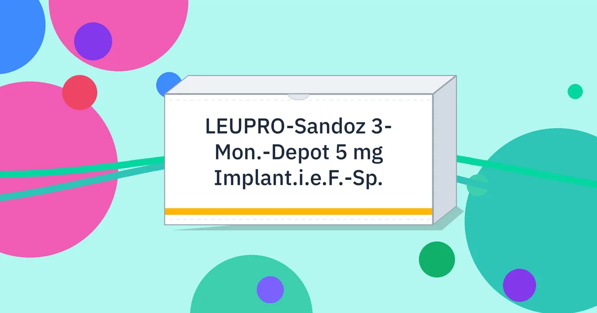 Symbolbild: Packung mit der Aufschrift LEUPRO-Sandoz 3-Mon.-Depot 5 mg Implant.i.e.F.-Sp. (PZN 19442829) – Verfügbarkeit und Bezug in Apotheken in Frankfurt am Main