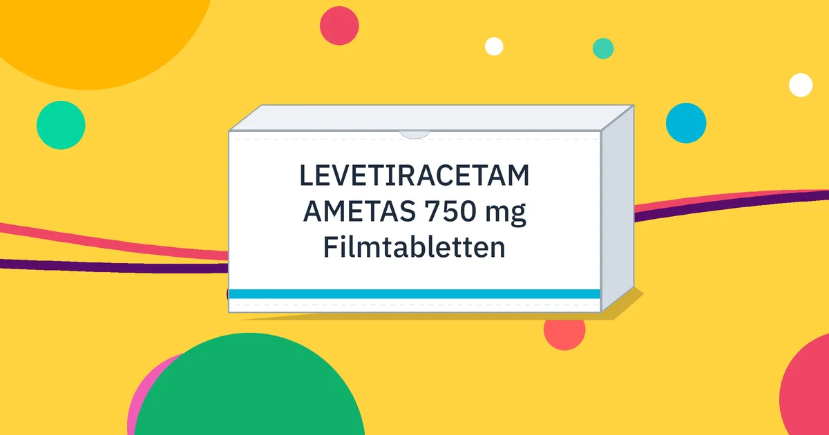 Symbolbild: Packung mit der Aufschrift LEVETIRACETAM AMETAS 750 mg Filmtabletten (PZN 18090587) – Verfügbarkeit und Bezug in Apotheken in Frankfurt am Main