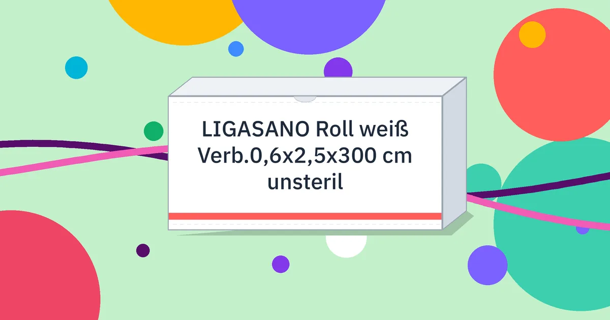 Symbolbild: Packung mit der Aufschrift LIGASANO Roll weiß Verb.0,6x2,5x300 cm unsteril (PZN 17251203) – Verfügbarkeit und Bezug in Apotheken in Frankfurt am Main