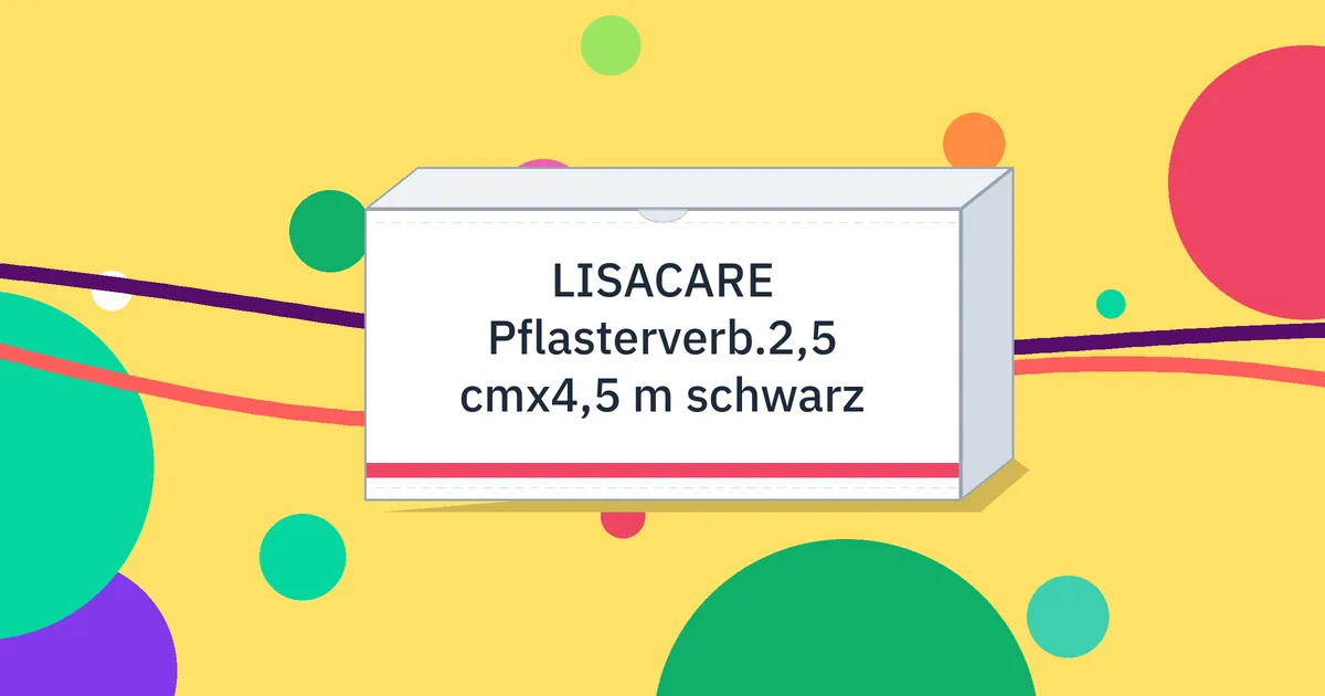 Symbolbild: Packung mit der Aufschrift LISACARE Pflasterverb.2,5 cmx4,5 m schwarz (PZN 17891463) – Verfügbarkeit und Bezug in Apotheken in Frankfurt am Main