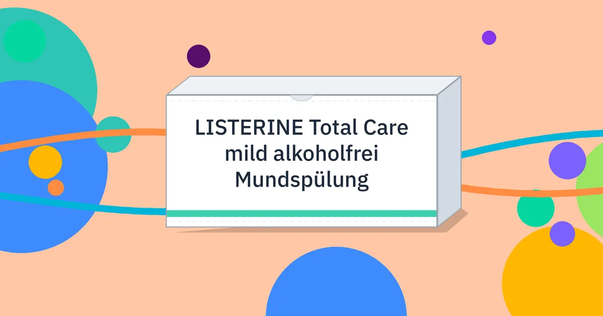 Symbolbild: Packung mit der Aufschrift LISTERINE Total Care mild alkoholfrei Mundspülung (PZN 20693873) – Verfügbarkeit und Bezug in Apotheken in Frankfurt am Main