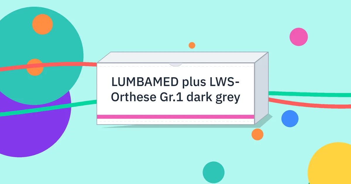 Symbolbild: Packung mit der Aufschrift LUMBAMED plus LWS-Orthese Gr.1 dark grey (PZN 20520233) – Verfügbarkeit und Bezug in Apotheken in Frankfurt am Main