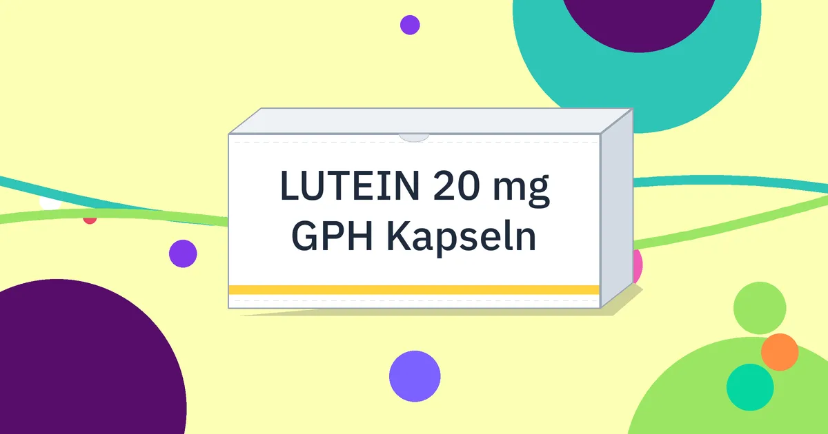 Symbolbild: Packung mit der Aufschrift LUTEIN 20 mg GPH Kapseln (PZN 06075223) – Verfügbarkeit und Bezug in Apotheken in Frankfurt am Main