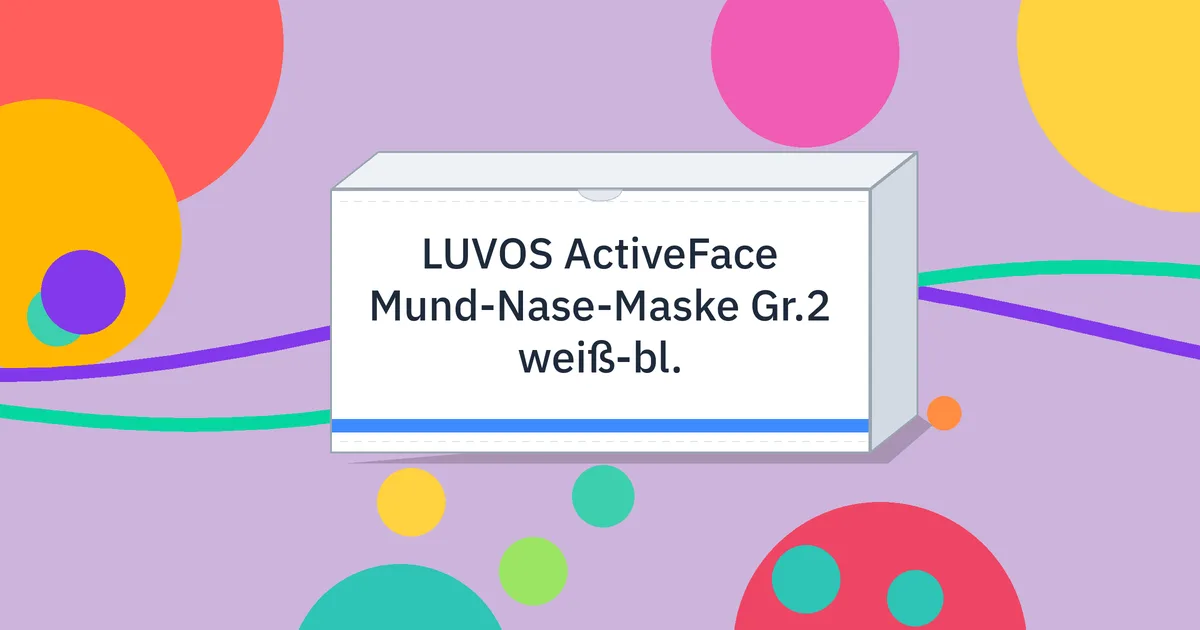 Symbolbild: Packung mit der Aufschrift LUVOS ActiveFace Mund-Nase-Maske Gr.2 weiß-bl. (PZN 16679844) – Verfügbarkeit und Bezug in Apotheken in Frankfurt am Main