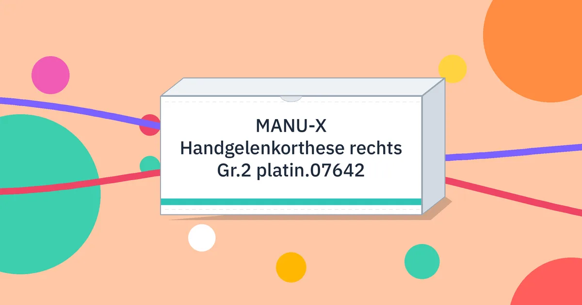 Symbolbild: Packung mit der Aufschrift MANU-X Handgelenkorthese rechts Gr.2 platin.07642 (PZN 16735778) – Verfügbarkeit und Bezug in Apotheken in Frankfurt am Main
