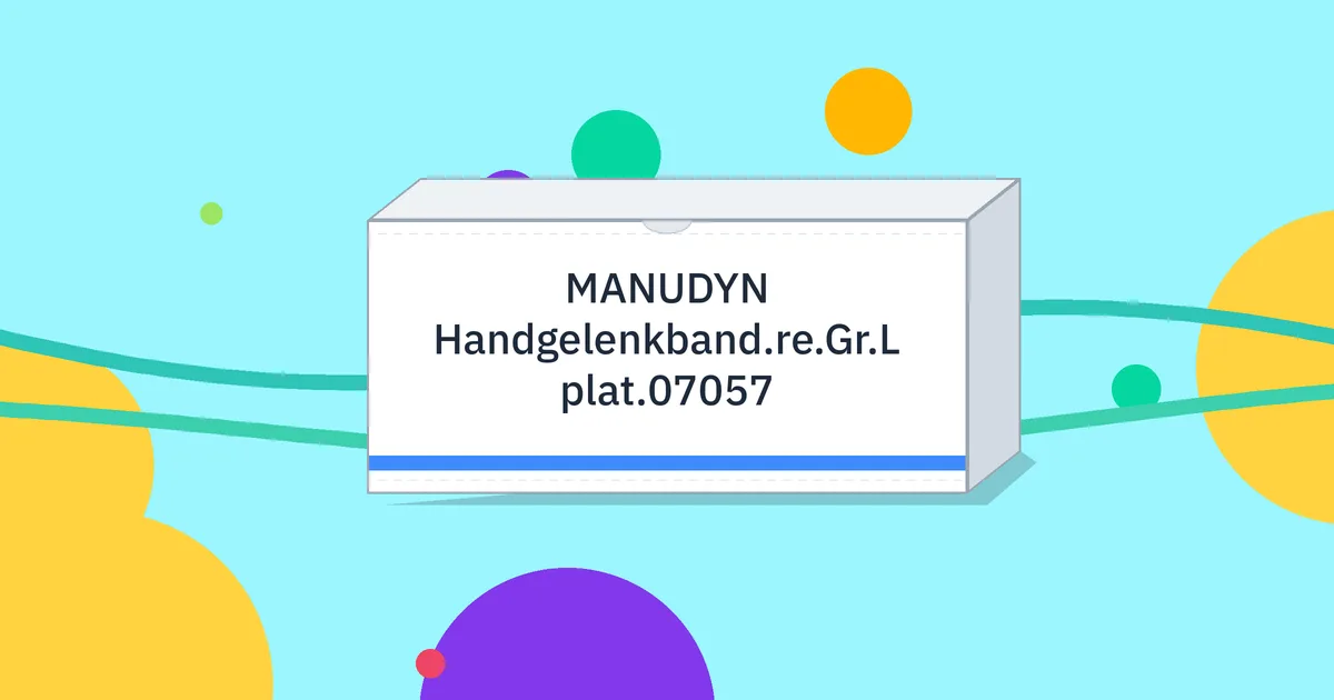 Symbolbild: Packung mit der Aufschrift MANUDYN Handgelenkband.re.Gr.L plat.07057 (PZN 06114897) – Verfügbarkeit und Bezug in Apotheken in Frankfurt am Main