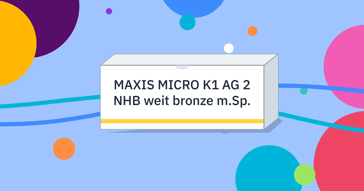 Symbolbild: Packung mit der Aufschrift MAXIS MICRO K1 AG 2 NHB weit bronze m.Sp. (PZN 17672554) – Verfügbarkeit und Bezug in Apotheken in Frankfurt am Main