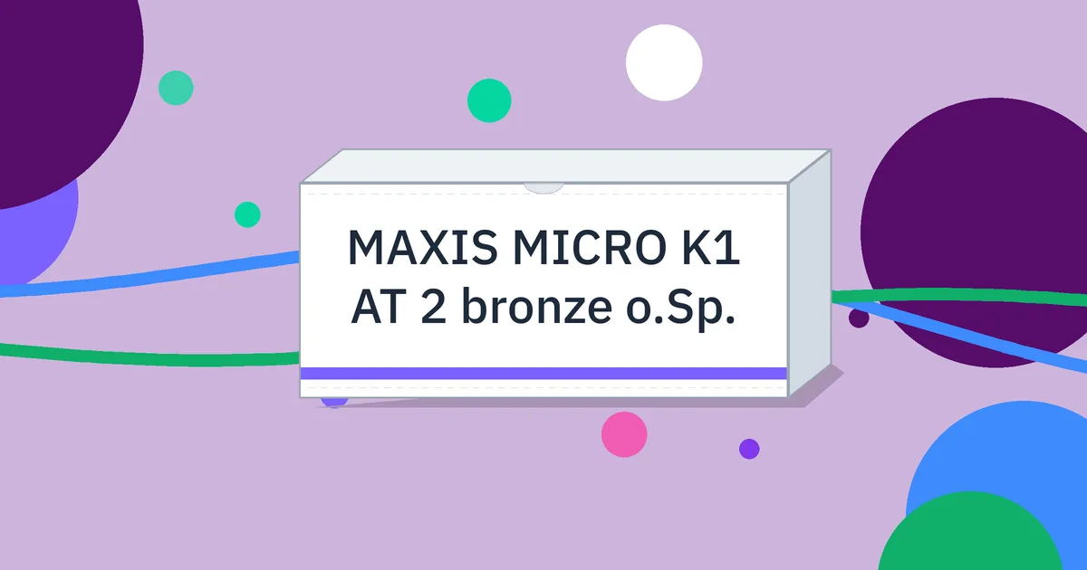 Symbolbild: Packung mit der Aufschrift MAXIS MICRO K1 AT 2 bronze o.Sp. (PZN 17671313) – Verfügbarkeit und Bezug in Apotheken in Frankfurt am Main