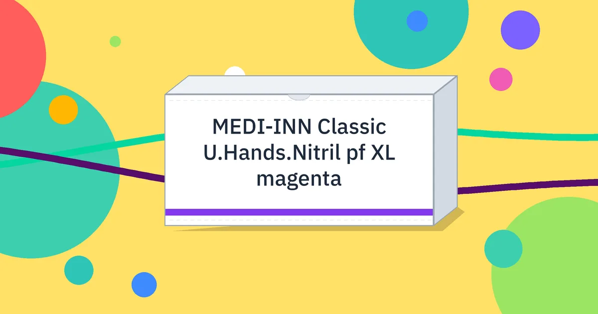 Symbolbild: Packung mit der Aufschrift MEDI-INN Classic U.Hands.Nitril pf XL magenta (PZN 18445033) – Verfügbarkeit und Bezug in Apotheken in Frankfurt am Main
