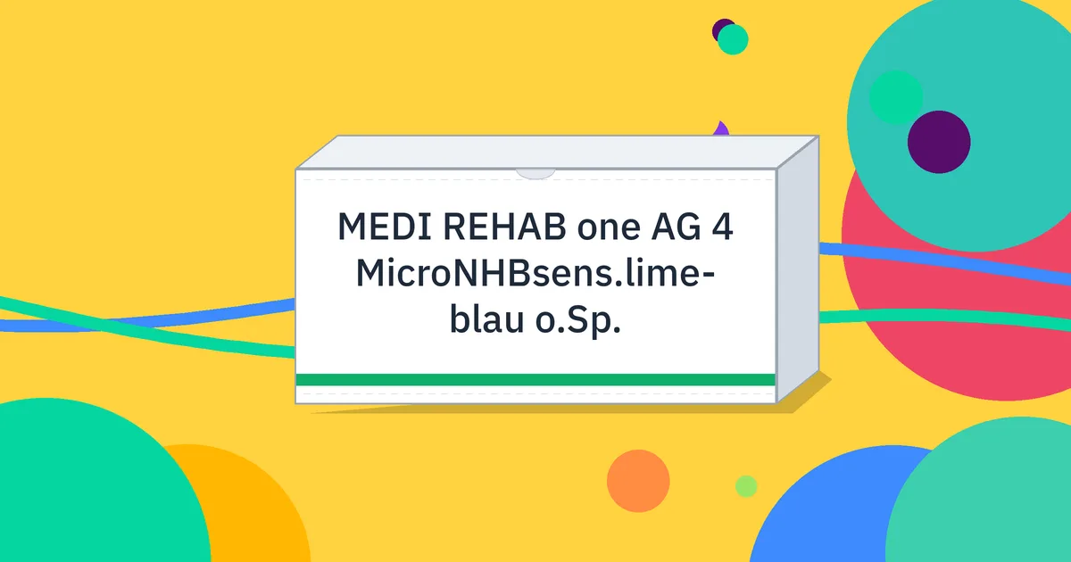 Symbolbild: Packung mit der Aufschrift MEDI REHAB one AG 4 MicroNHBsens.lime-blau o.Sp. (PZN 16753641) – Verfügbarkeit und Bezug in Apotheken in Frankfurt am Main