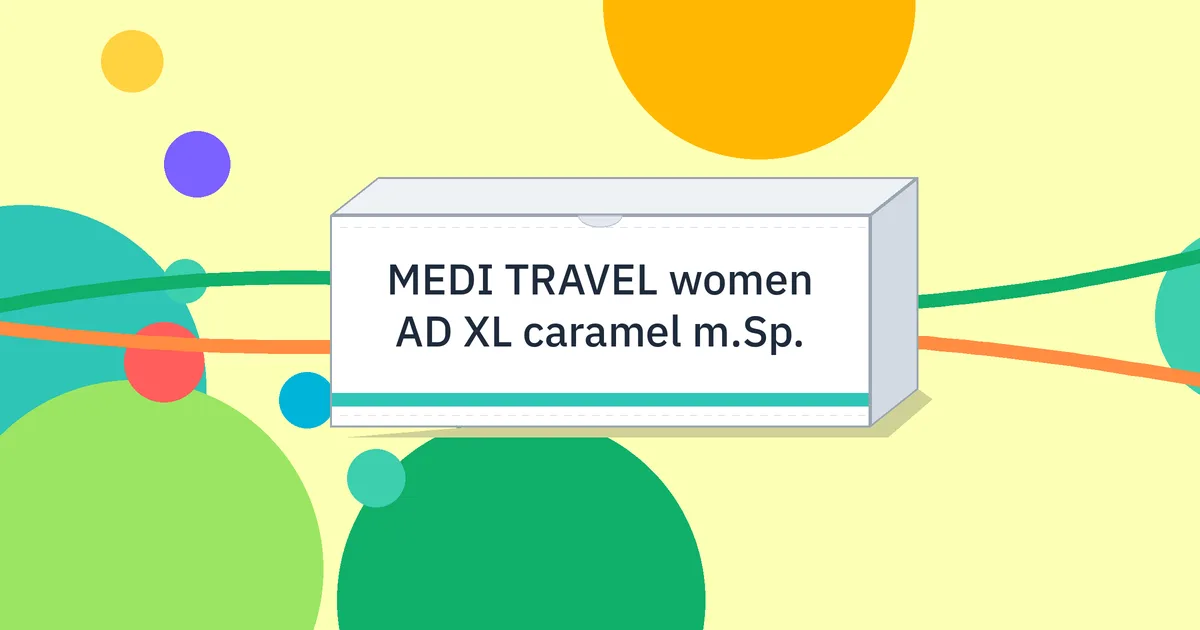 Symbolbild: Packung mit der Aufschrift MEDI TRAVEL women AD XL caramel m.Sp. (PZN 15197994) – Verfügbarkeit und Bezug in Apotheken in Frankfurt am Main