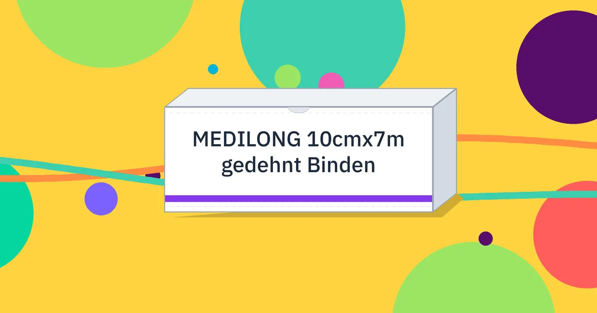 Symbolbild: Packung mit der Aufschrift MEDILONG 10cmx7m gedehnt Binden (PZN 04480304) – Verfügbarkeit und Bezug in Apotheken in Frankfurt am Main