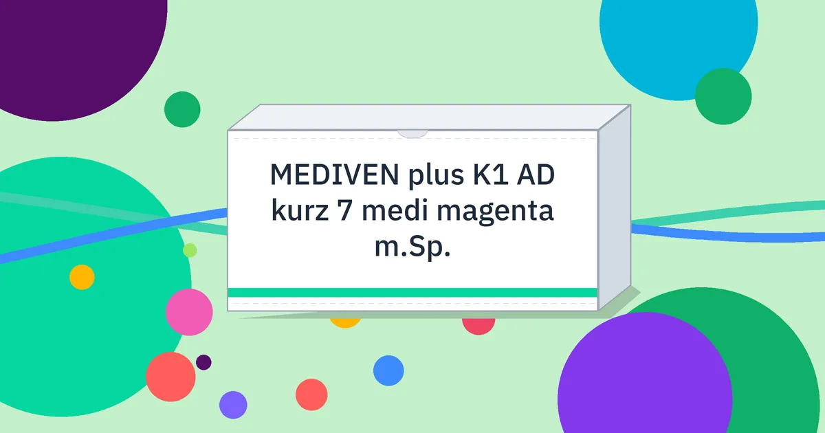 Symbolbild: Packung mit der Aufschrift MEDIVEN plus K1 AD kurz 7 medi magenta m.Sp. (PZN 15044463) – Verfügbarkeit und Bezug in Apotheken in Frankfurt am Main
