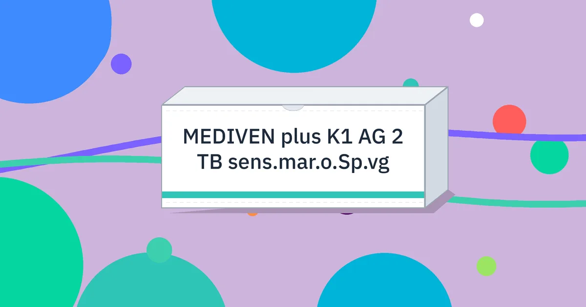 Symbolbild: Packung mit der Aufschrift MEDIVEN plus K1 AG 2 TB sens.mar.o.Sp.vg (PZN 15063294) – Verfügbarkeit und Bezug in Apotheken in Frankfurt am Main